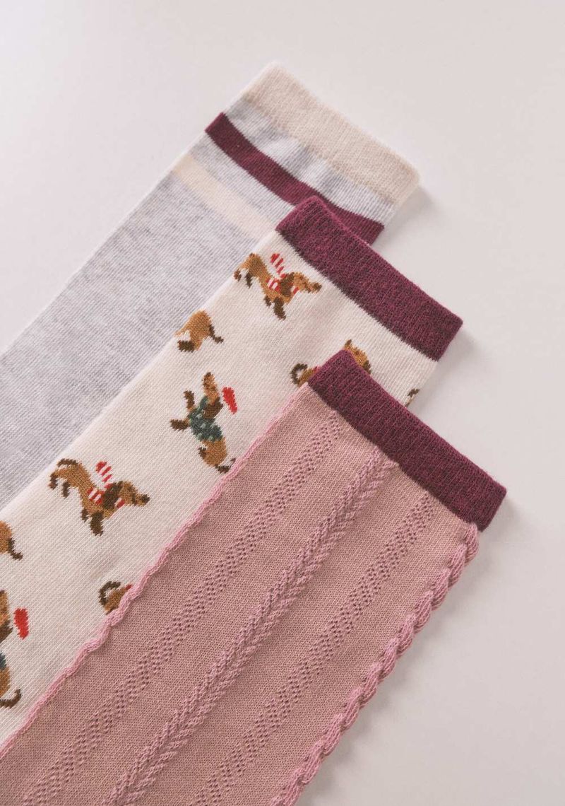WomenSecret Pack de 3 medias largas con perritos salchicha